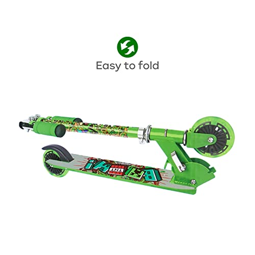 Minecraft 2 Wheel Kick Scooter for Kids - Easy & Portable Fold-N-Carry Design, Ultra-Lightweight, Comfortable & Safe, Durable & Easy to Ride, Minecraft Green