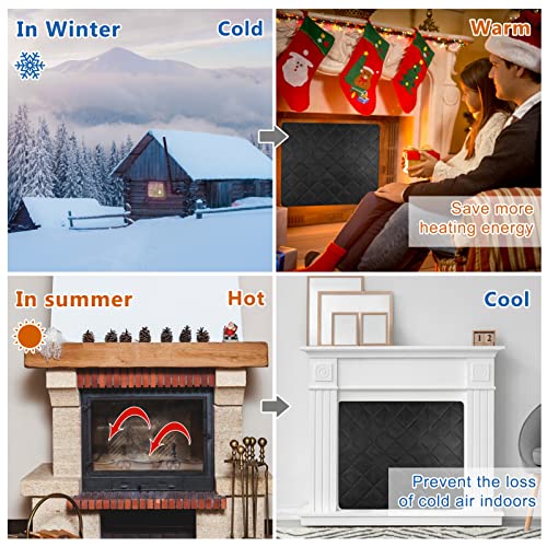 Magnetic Fireplace Blanket, Fireplace Blocker Blanket Stops Overnight Heat Loss Indoor Fireplace Covers Fireplace Draft Stopper Chimney Insulation Draft Stopper with Magnet and Hook-And-Loop Fasteners