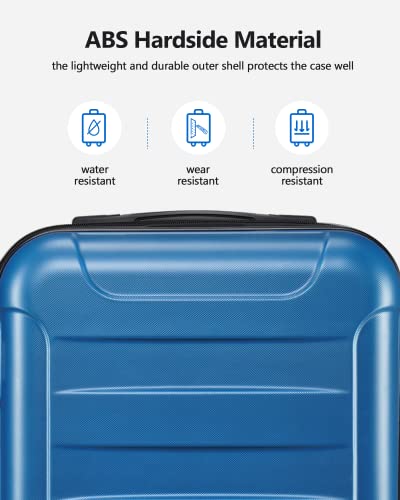 SunnyTour Hardside Luggage Sets with Tag, Luggage 3 Piece Set with Double Spinner Wheels, 28" Expandable Checked Luggage, Blue