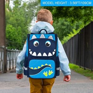 KLFVB 3PCS Boys Backpack, 15" Dinosaur Bookbag with Lunch Box, Kids Preschool School bag for Elementary Students - Blue