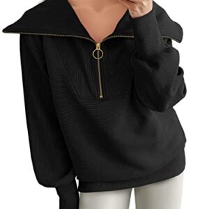 ANRABESS Womens Oversized Half Zip Pullover Sweatshirts Long Sleeve Lapel 1/4 Quarter Zip Up Hoodie Sweater 2023 Trendy Teen Girls Fall Y2k Clothes 808heise-M Black