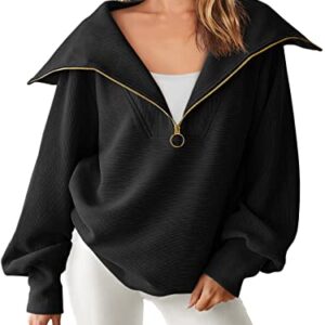 ANRABESS Womens Oversized Half Zip Pullover Sweatshirts Long Sleeve Lapel 1/4 Quarter Zip Up Hoodie Sweater 2023 Trendy Teen Girls Fall Y2k Clothes 808heise-M Black