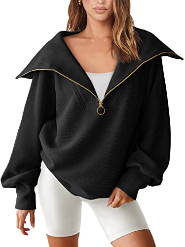 ANRABESS Womens Oversized Half Zip Pullover Sweatshirts Long Sleeve Lapel 1/4 Quarter Zip Up Hoodie Sweater 2023 Trendy Teen Girls Fall Y2k Clothes 808heise-M Black