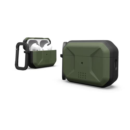 UAG Designed for AirPods Pro (2nd Gen 2022) Civilian Olive Drab, Premium Rugged Slim Water Resistant Full Protective Case Cover with Detachable Keychain Carabiner by URBAN ARMOR GEAR