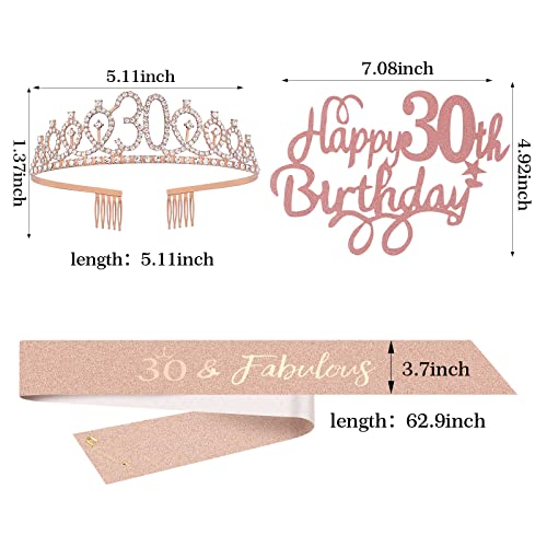 DASIGJID 30th Birthday Crown & Sash for Women, Rose Gold Birthday Sash and Tiara for Women Girls, Princess Queen Crowns Headbands for Hair Accessories Decor, Happy Birthday Party Decorations Gifts