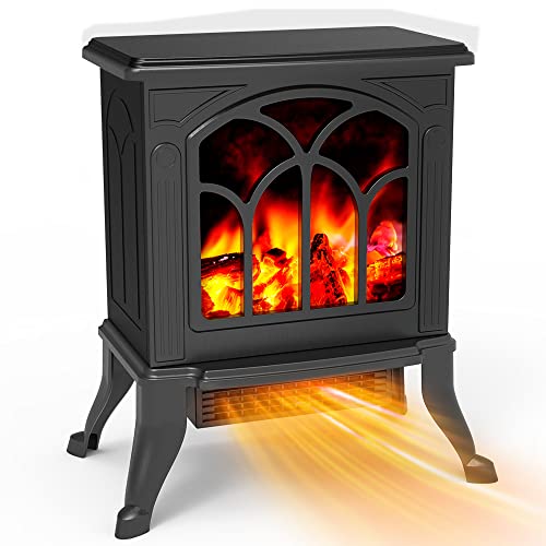 Electric Fireplace Heater, Eficentline Space Heater with 3s Fast Heating, 1500W 750W, 3D Realistic Flame, Overheat Tip-Over Protection,Free Standing Stove Without Noise 120V 60Hz for Indoor Use