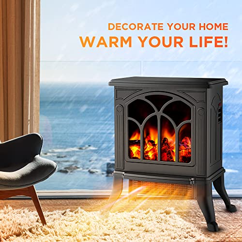 Electric Fireplace Heater, Eficentline Space Heater with 3s Fast Heating, 1500W 750W, 3D Realistic Flame, Overheat Tip-Over Protection,Free Standing Stove Without Noise 120V 60Hz for Indoor Use