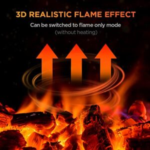 Electric Fireplace Heater, Eficentline Space Heater with 3s Fast Heating, 1500W 750W, 3D Realistic Flame, Overheat Tip-Over Protection,Free Standing Stove Without Noise 120V 60Hz for Indoor Use