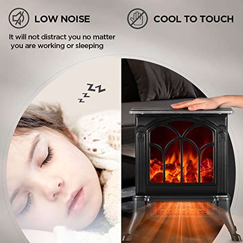 Electric Fireplace Heater, Eficentline Space Heater with 3s Fast Heating, 1500W 750W, 3D Realistic Flame, Overheat Tip-Over Protection,Free Standing Stove Without Noise 120V 60Hz for Indoor Use