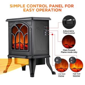 Electric Fireplace Heater, Eficentline Space Heater with 3s Fast Heating, 1500W 750W, 3D Realistic Flame, Overheat Tip-Over Protection,Free Standing Stove Without Noise 120V 60Hz for Indoor Use