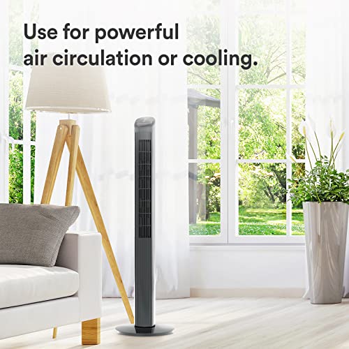 Everdure 45” Oscillating Tower Fan, Remote Controlled, 3 Speed Settings, Powerful and Targeted Airflow Control, Portable, Perfect Cooling Fan for Bedroom, Living Room, Home Office, Graphite