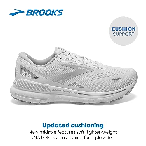 Brooks Women’s Adrenaline GTS 23 Supportive Running Shoe - White/Oyster/Silver - 8 Medium