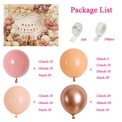 RUBFAC 164pcs Blush Balloons Garland Arch Kit Retro Pink Rose Gold Balloons Confetti Latex Balloons for Girls Baby Shower Garden Tea Party Bachelorette Birthday