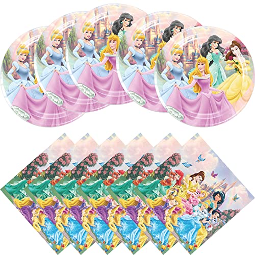 Hysnol Princess Birthday Party Tableware Supplies, 20 Plates and 20 Napkins, for Princess Theme Birthday Party Decorations