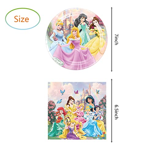 Hysnol Princess Birthday Party Tableware Supplies, 20 Plates and 20 Napkins, for Princess Theme Birthday Party Decorations