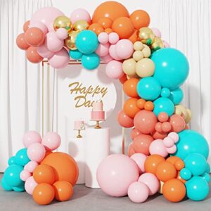 rubfac 134pcs pastel balloons garland kit coral balloons turquoise balloons gold metallic balloons, bride balloons for baby shower girls birthday weeding anniversary decorations