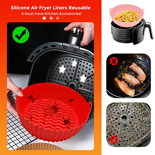 2 Pack Air Fryer Silicone Pots, 7.5 '' 3 to 6 QT Round Reusable Air Fryer Silicone Liner Bowl Basket Tray Accessories for COSORI Instant Vortex Ninja Nuwave Chefman Ultrean GoWISE Power XL Air Fryer