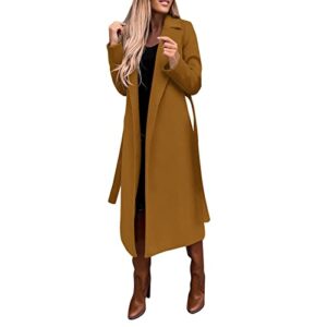 TIFZHADIAO 2022 Fashion Fall Winter Coats for Women Classic Trench Coat Ladies Slim Elegant Solid Long Jacket Lightweight Windbreaker