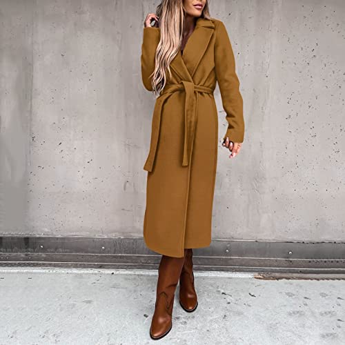 TIFZHADIAO 2022 Fashion Fall Winter Coats for Women Classic Trench Coat Ladies Slim Elegant Solid Long Jacket Lightweight Windbreaker