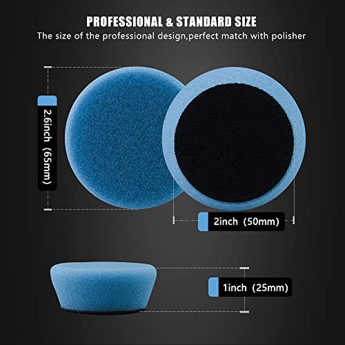 SPTA Mini Polishing Pads Set, 21 Pcs 2 inch/50mm Sponge Polishing Pads and Wool Buffing Pads, Car Foam Detail Polishing Pad Kit Mix Color for Car Detail Polishing and Waxing, Small Area Polishing