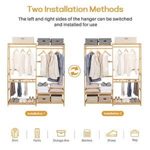 Homde Bamboo Clothes Rack Heavy Duty Garment Racks for Hanging Clothes, Max Load 440lbs, Freestanding Clothing Rack Closet with 6 Shelves, 67" H*61" W*15.74" D