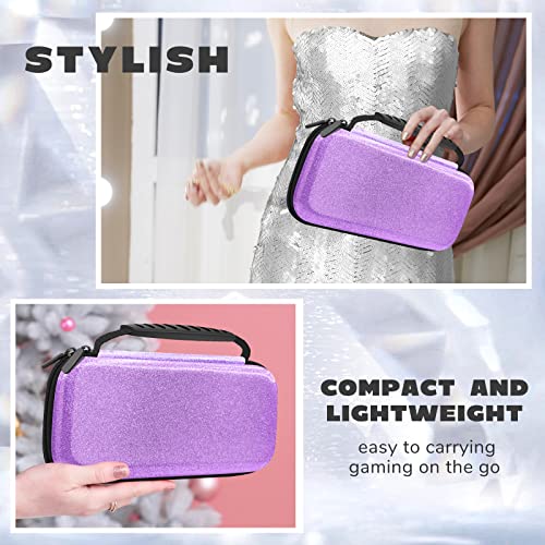 Glitter Carrying Case for Nintendo Switch and Switch OLED Console,Purple Hard Travel Case Shell Pouch for Nintendo Switch Console & Accessories,Protective Carry Case Compatible with Nintendo for Girls