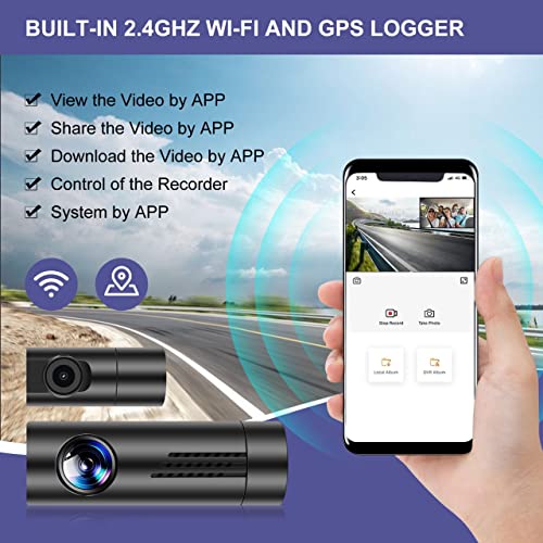 Dual Dash Cam 2K 1440P Built in WiFi GPS Car Video Camera Front and Rear Dash Camera Mini Dashcams for Cars with Night Vision Parking Mode WDR G Sensor APP Support 128GB Max