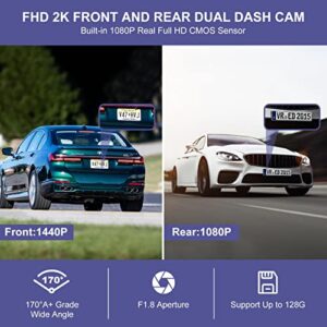 Dual Dash Cam 2K 1440P Built in WiFi GPS Car Video Camera Front and Rear Dash Camera Mini Dashcams for Cars with Night Vision Parking Mode WDR G Sensor APP Support 128GB Max