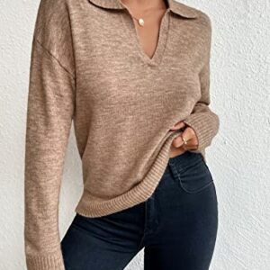 SHENHE Women's Casual V Neck Long Sleeve Knitted Pullover Polo Sweater Jumper Tops Camel M