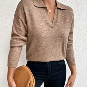 SHENHE Women's Casual V Neck Long Sleeve Knitted Pullover Polo Sweater Jumper Tops Camel M