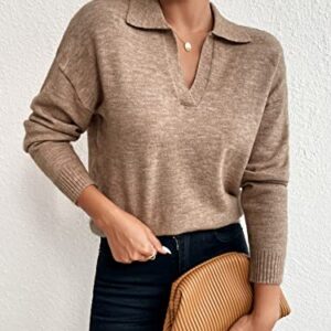 SHENHE Women's Casual V Neck Long Sleeve Knitted Pullover Polo Sweater Jumper Tops Camel M