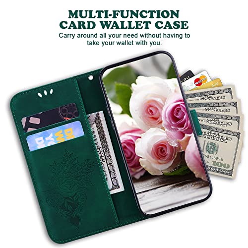 ONV Flip Case for Oppo A53 / Oppo A33 - Rose Butterfly Embossed Phone Case with Card Holder Lanyard Stand Case Leather Magnetic Wallet Cover for Oppo A53 / Oppo A33 [XT] -Green