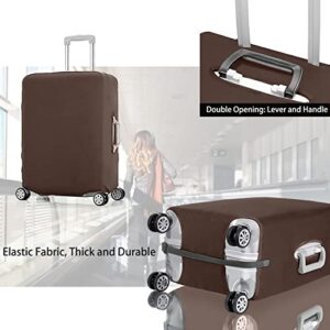 GANNEPIE Travel Luggage Cover Brown Printed with Pocket Suitcase Cover Fits 22-25 Inch