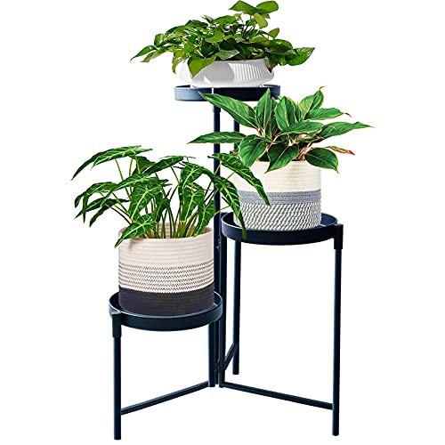 XrFc Plant Stand Indoor Outdoor 3 Tier Tall Metal Potted Multiple Flower Pot Holder Shelf Rustproof Iron Round Supports Planter Plant Rack for Corner Garden Balcony Patio