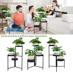 XrFc Plant Stand Indoor Outdoor 3 Tier Tall Metal Potted Multiple Flower Pot Holder Shelf Rustproof Iron Round Supports Planter Plant Rack for Corner Garden Balcony Patio