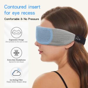 ALASKA BEAR Sleep Headphone Eye Mask w/Thin Speakers, Comfortable Flat Earphones for Sound Therapy (Grey)