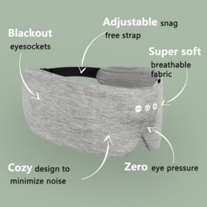 ALASKA BEAR Sleep Headphone Eye Mask w/Thin Speakers, Comfortable Flat Earphones for Sound Therapy (Grey)