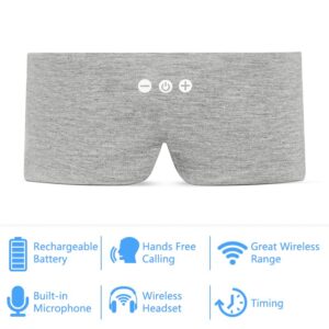 ALASKA BEAR Sleep Headphone Eye Mask w/Thin Speakers, Comfortable Flat Earphones for Sound Therapy (Grey)