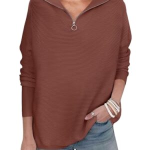 ANRABESS Oversized Sweater for Women Quarter Zip Pullover Casual Long Sleeve Half Zip Collared Lapel V Neck Baggy Slouchy Knitted Tunic Jumper Clothes 2023 Fall 802xiuhong-M Rust