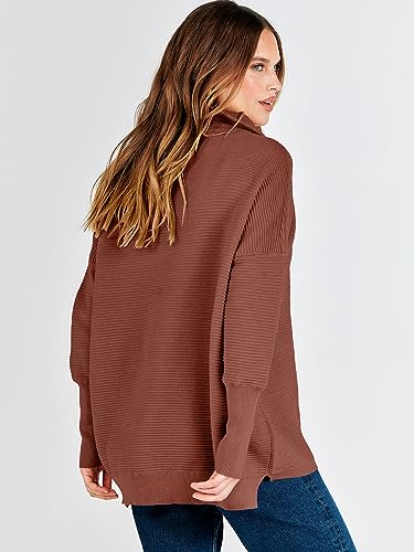 ANRABESS Oversized Sweater for Women Quarter Zip Pullover Casual Long Sleeve Half Zip Collared Lapel V Neck Baggy Slouchy Knitted Tunic Jumper Clothes 2023 Fall 802xiuhong-M Rust