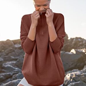 ANRABESS Oversized Sweater for Women Quarter Zip Pullover Casual Long Sleeve Half Zip Collared Lapel V Neck Baggy Slouchy Knitted Tunic Jumper Clothes 2023 Fall 802xiuhong-M Rust