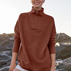 ANRABESS Oversized Sweater for Women Quarter Zip Pullover Casual Long Sleeve Half Zip Collared Lapel V Neck Baggy Slouchy Knitted Tunic Jumper Clothes 2023 Fall 802xiuhong-M Rust