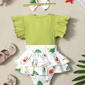 TyeSmo Baby Girl Dresses 9-12 Months Baby Girl Clothes Ruffle Short Sleeve Onesie Outfit Suspenders Baby Girl Romper Dresses for Baby Girls Summer Avocado Green