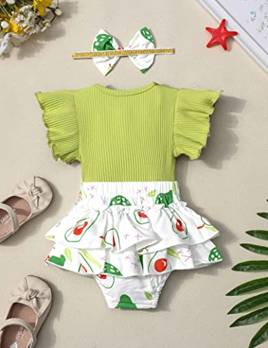 TyeSmo Baby Girl Dresses 9-12 Months Baby Girl Clothes Ruffle Short Sleeve Onesie Outfit Suspenders Baby Girl Romper Dresses for Baby Girls Summer Avocado Green