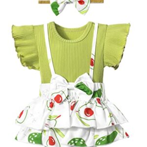 TyeSmo Baby Girl Dresses 9-12 Months Baby Girl Clothes Ruffle Short Sleeve Onesie Outfit Suspenders Baby Girl Romper Dresses for Baby Girls Summer Avocado Green