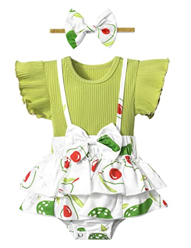 TyeSmo Baby Girl Dresses 9-12 Months Baby Girl Clothes Ruffle Short Sleeve Onesie Outfit Suspenders Baby Girl Romper Dresses for Baby Girls Summer Avocado Green