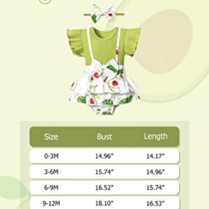 TyeSmo Baby Girl Dresses 9-12 Months Baby Girl Clothes Ruffle Short Sleeve Onesie Outfit Suspenders Baby Girl Romper Dresses for Baby Girls Summer Avocado Green