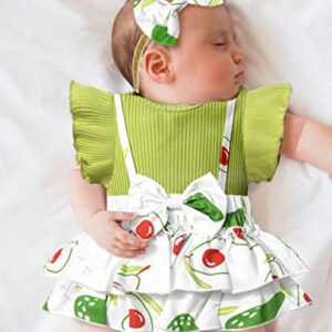 TyeSmo Baby Girl Dresses 9-12 Months Baby Girl Clothes Ruffle Short Sleeve Onesie Outfit Suspenders Baby Girl Romper Dresses for Baby Girls Summer Avocado Green