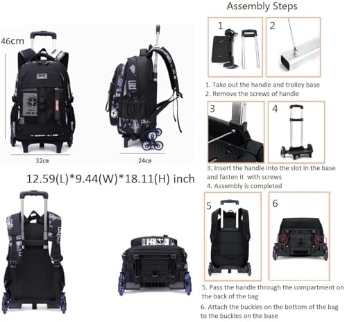 ETAISHOW Camo Rolling Backpack for Boys Kids Backpack with Wheels Wheeled Bookbag Trolley School Bag