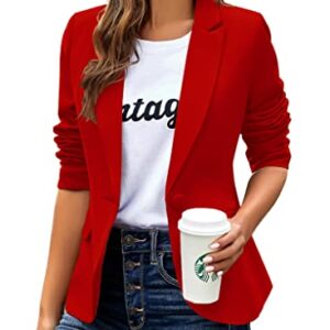 Womens Casual Blazers Long Sleeve Lapel Button Slim Work Office Blazer Jacket(Red,Large)